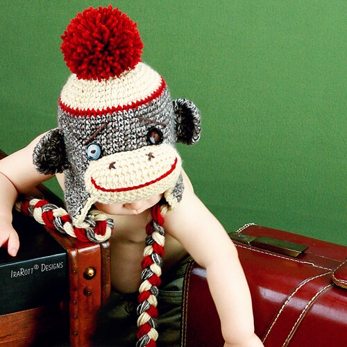 CROCHET PATTERN Spunky the Sock Monkey Hat and Romper-jumpsuit - Etsy