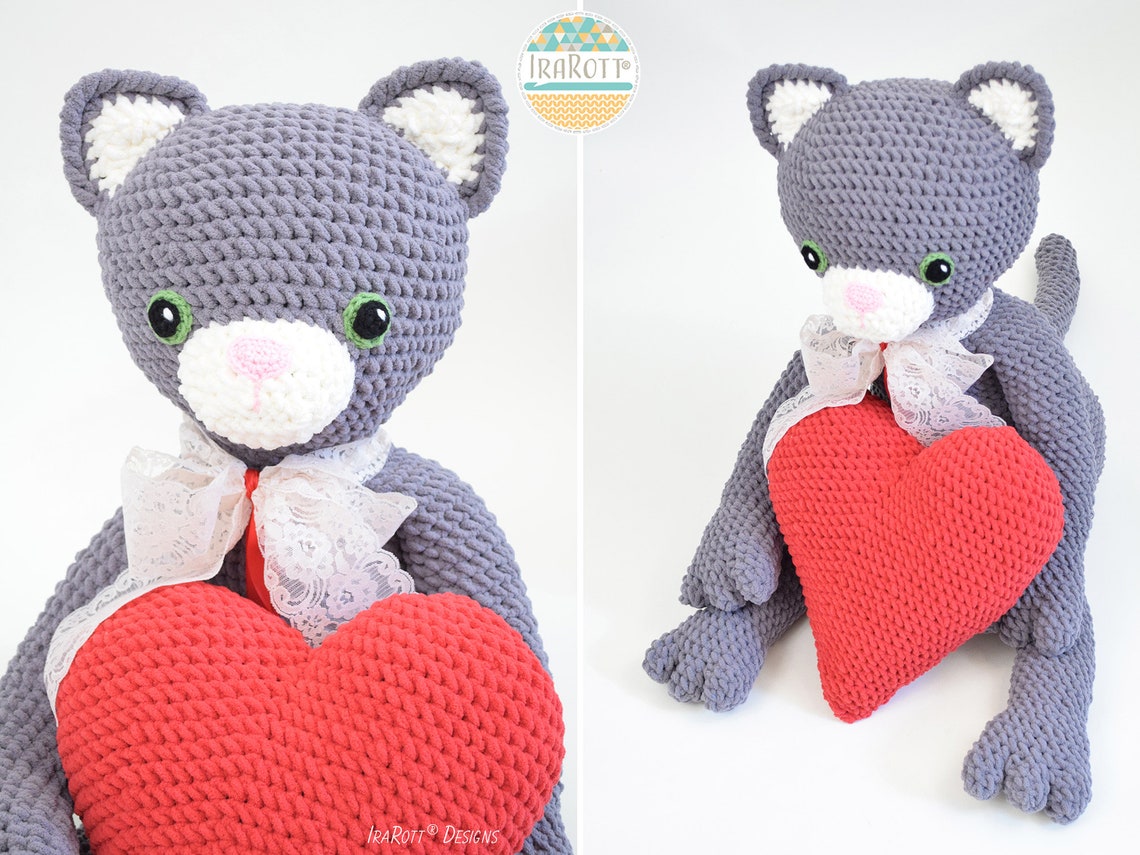 CROCHET PATTERN Sassy the Kitty Cat With Heart Big Amigurumi - Etsy