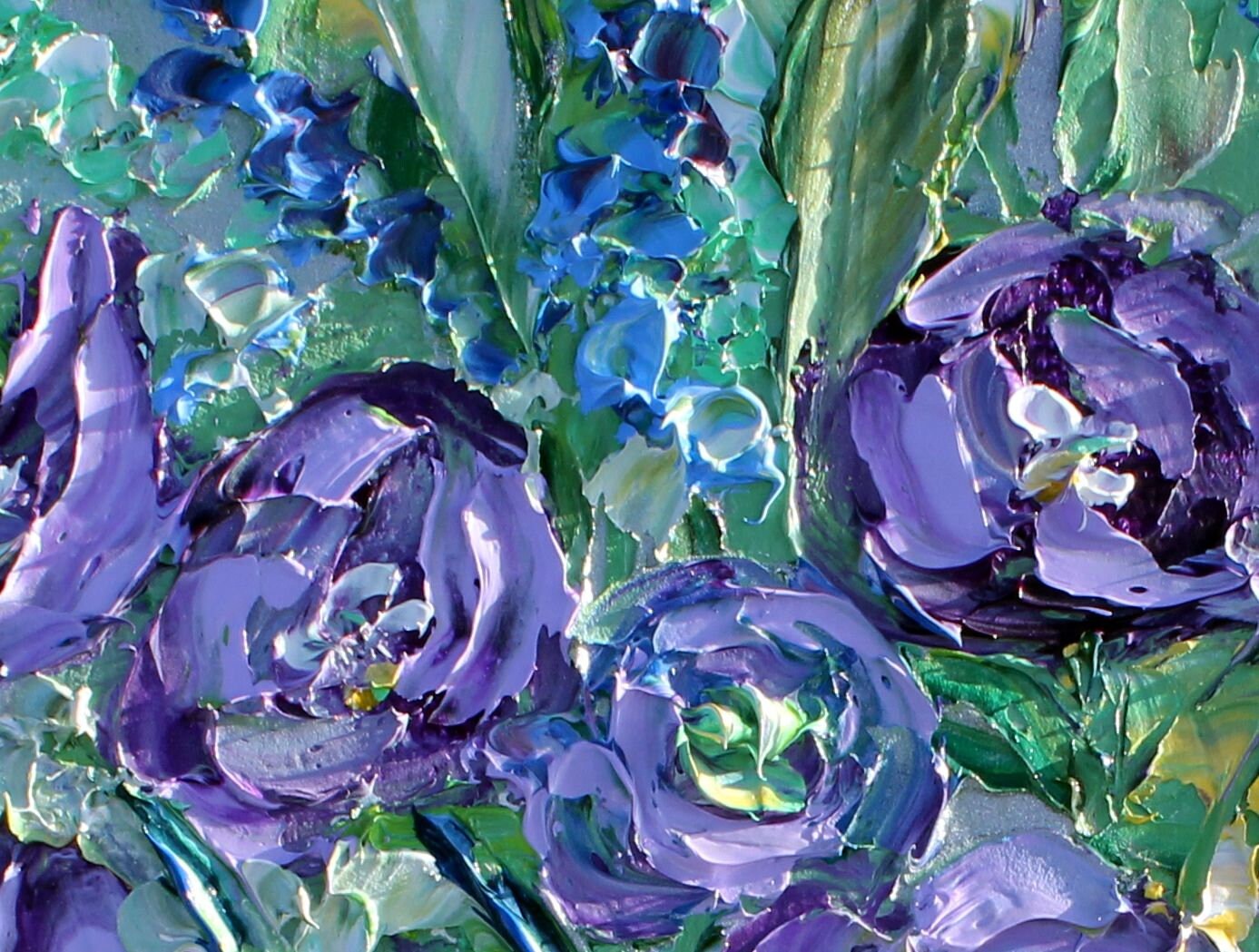 Purple flowers painting, garden art, original oil palette knife ...