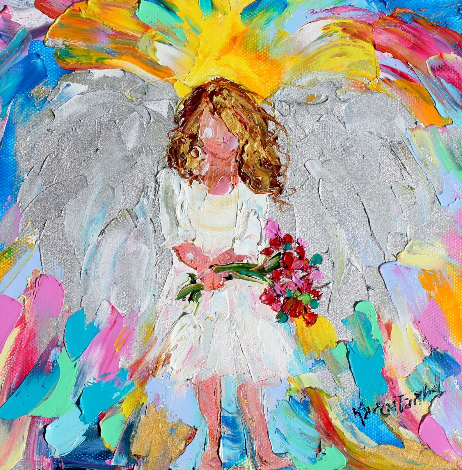 Angel With Flowers Print Made From Image of Past Painting by - Etsy