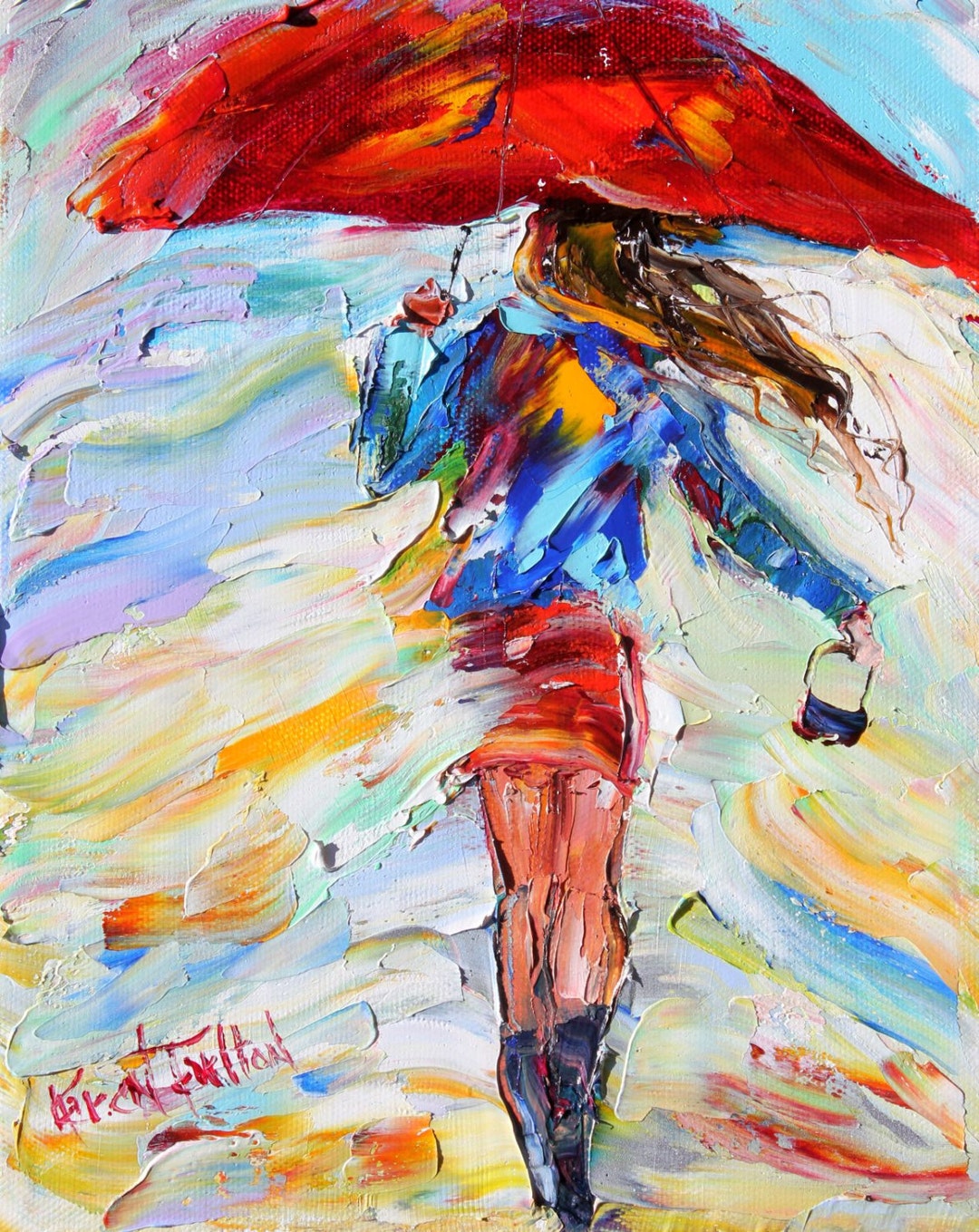 Rain Print, Rain Girl Art, Rain Dance, Rain Print on Archival Canvas ...