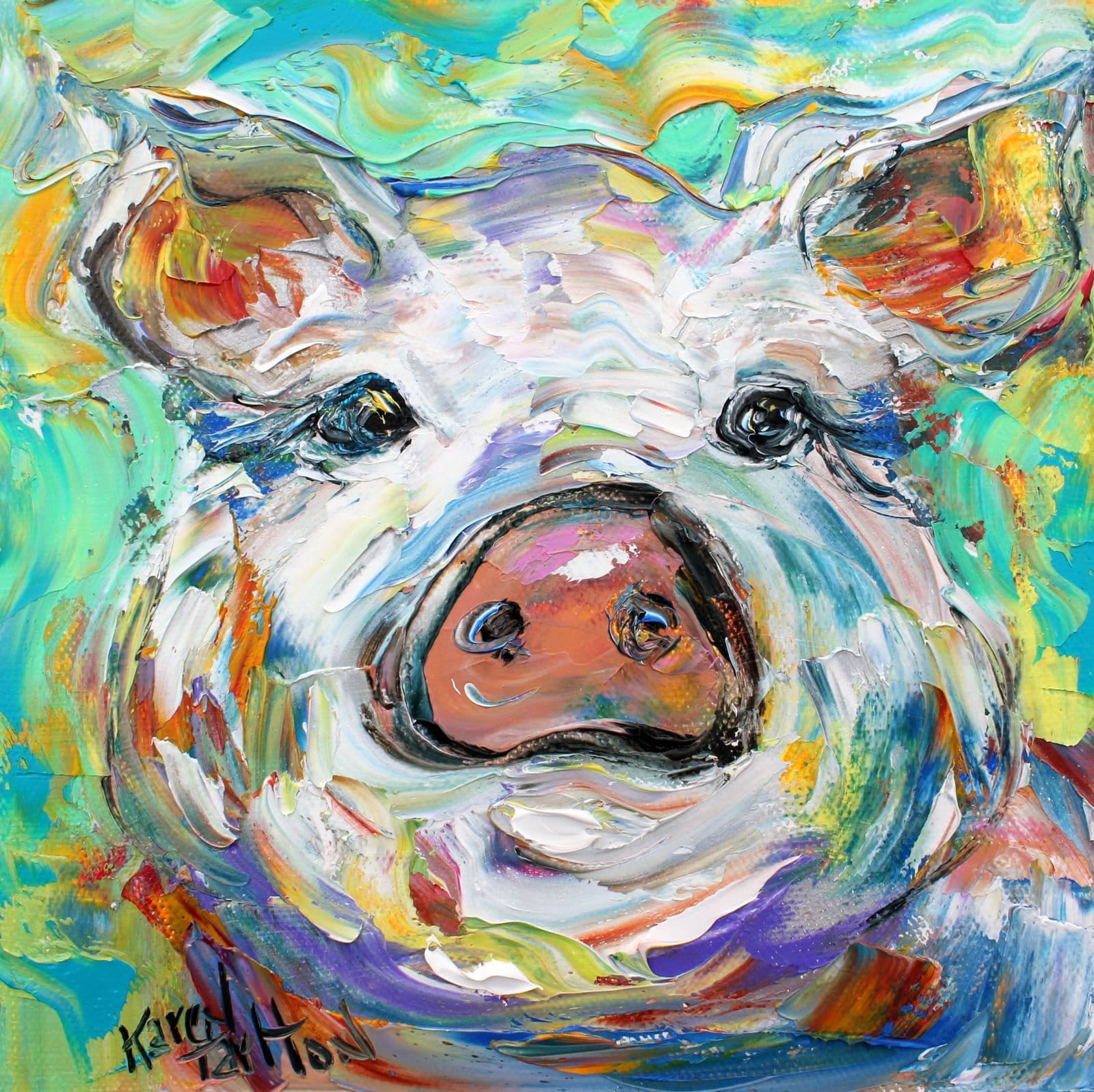 Pig painting, pig art, farm art, animal art, canvas painting original ...
