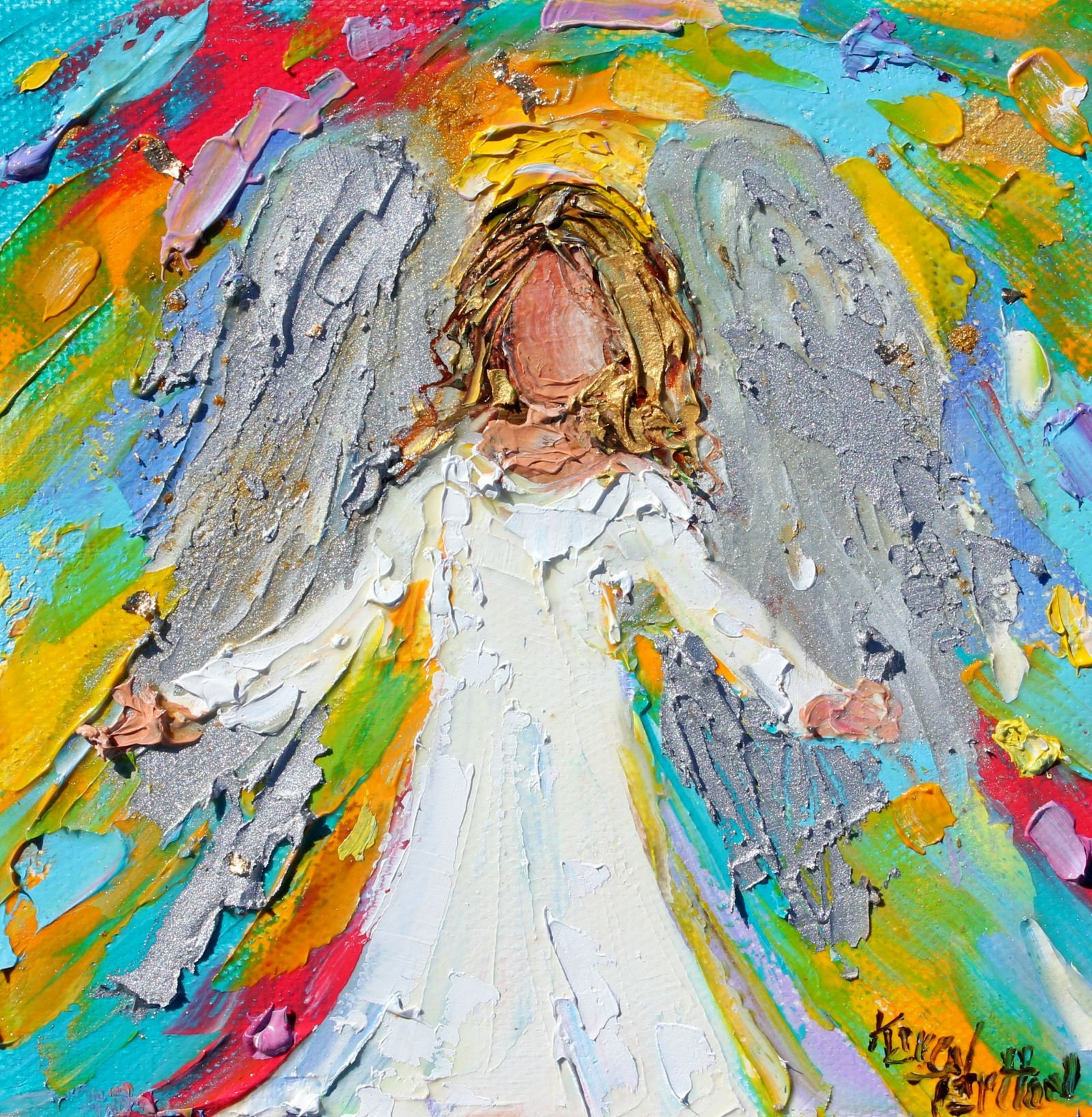 Angel painting, Welcoming spirit original oil palette knife ...