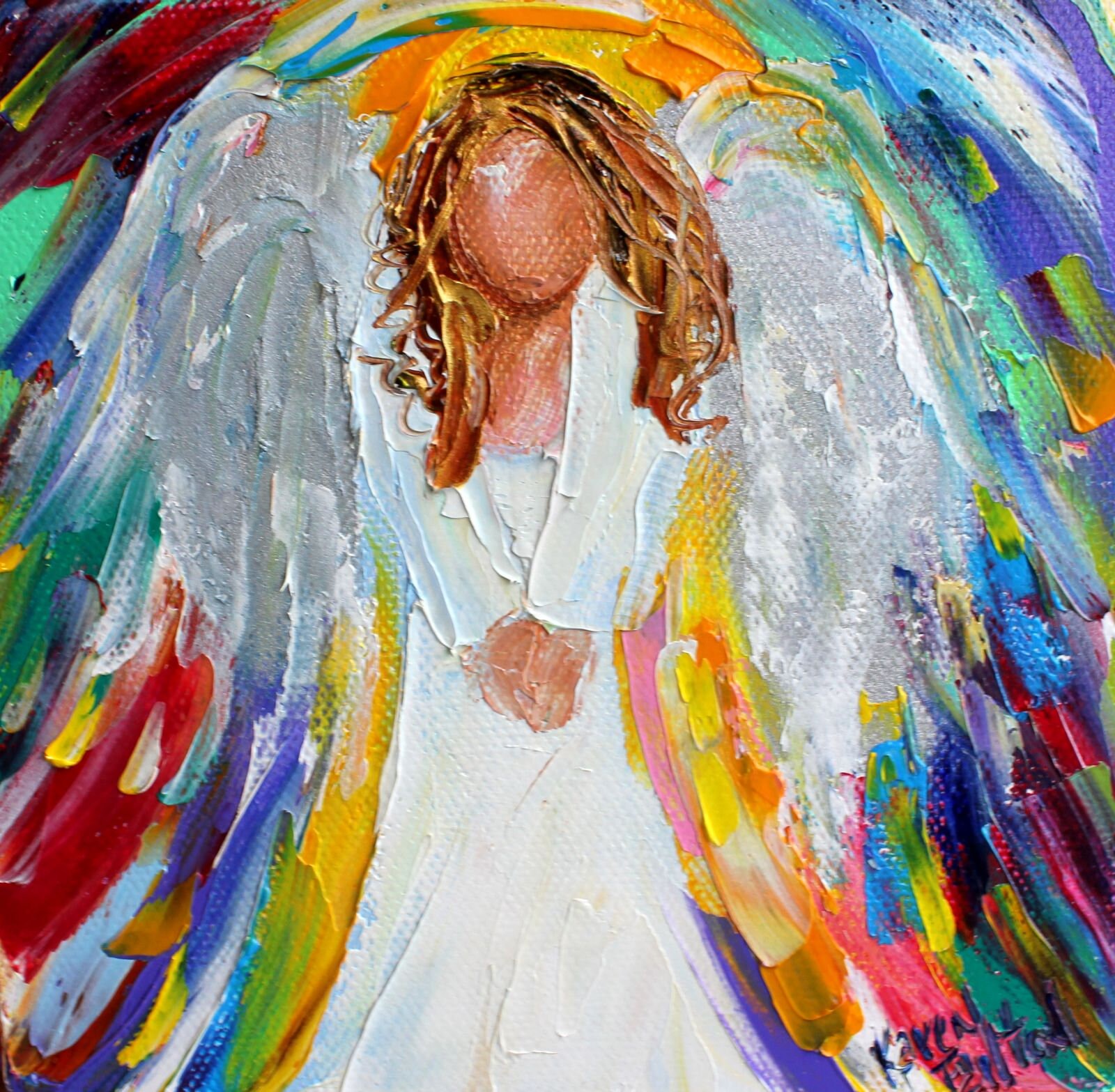 Angel painting, angel art, original oil 6x6 palette knife impressionism ...