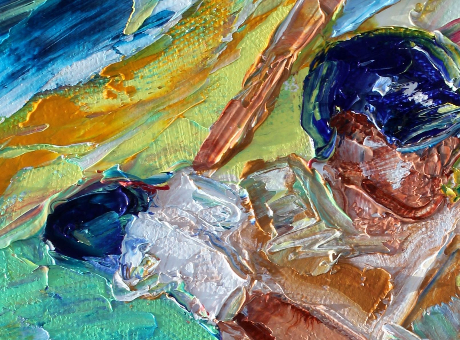 Baseball player original oil abstract impressionism fine art impasto on ...