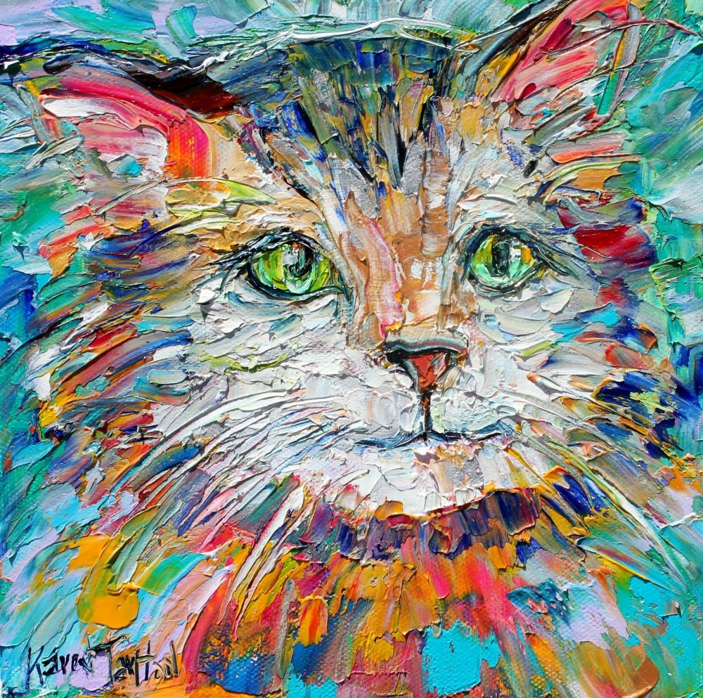 Cat painting, cat art, kitten painting, Original oil abstract palette ...