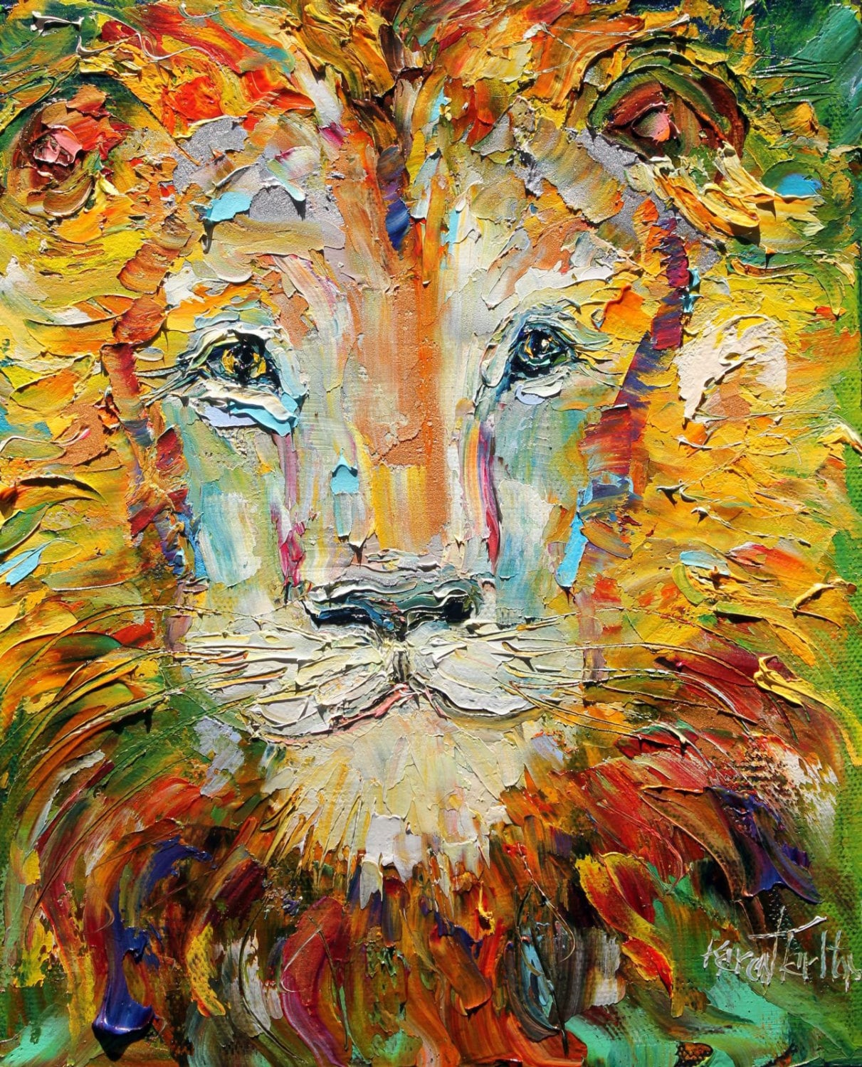 Abstract Lion Print On Watercolor Paper Made From Image Of Past 