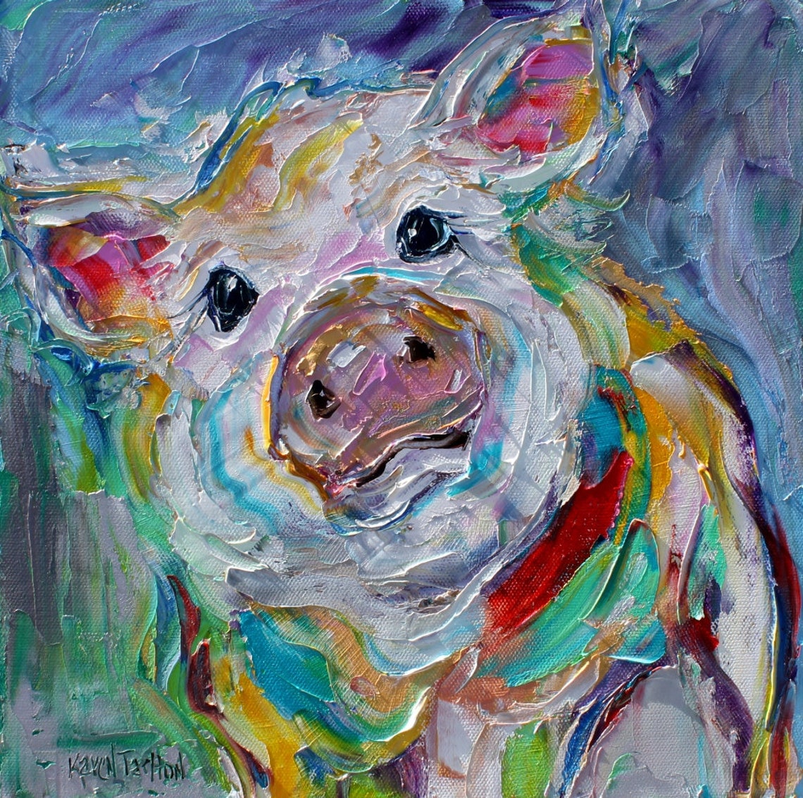 Pig Print Cute Piggy Print on Canvas Made From Image of Past - Etsy