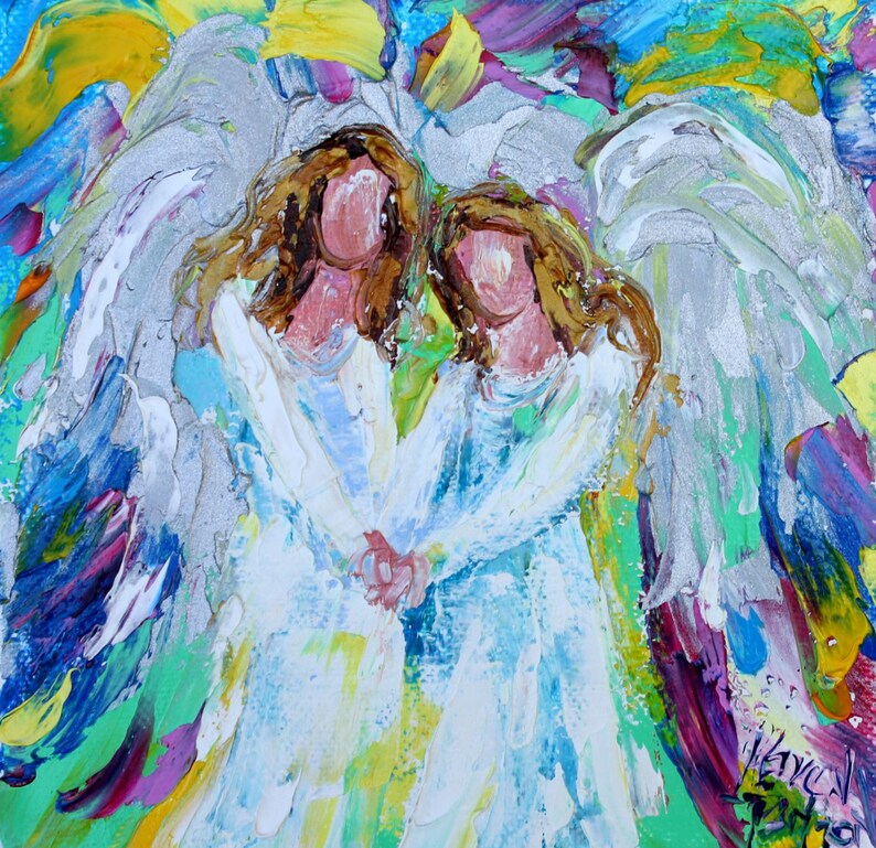 Angel Hugs Print Angel Art Angel Friends Print on Canvas - Etsy