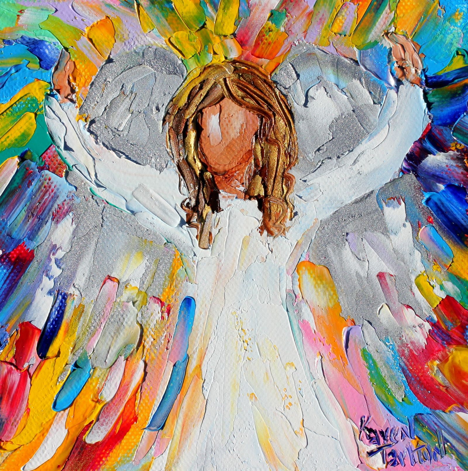 Angel painting, angel art, original oil 6x6 palette knife impressionism ...