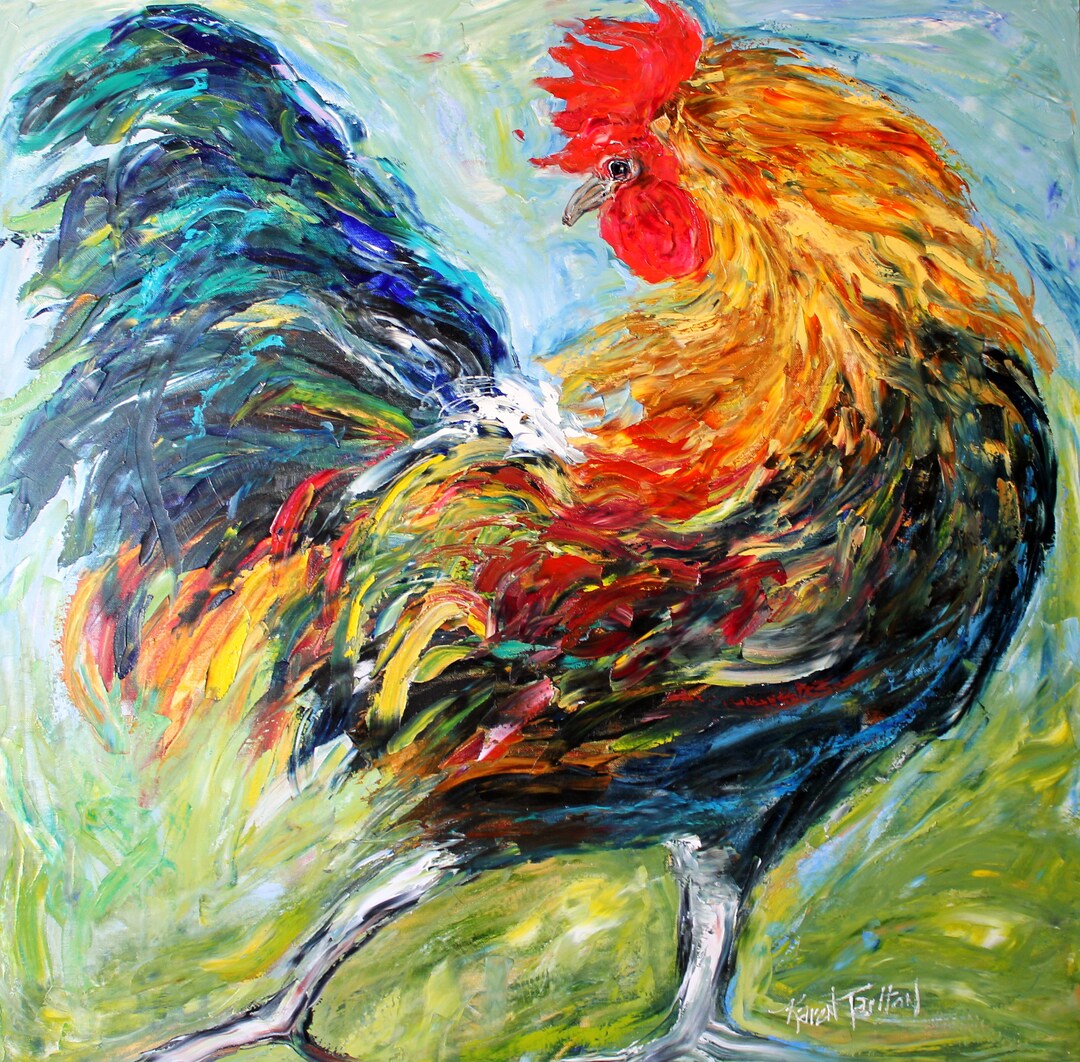 Rooster Print on Canvas, Rhode Island Red Bird Print on Canvas, Chicken ...