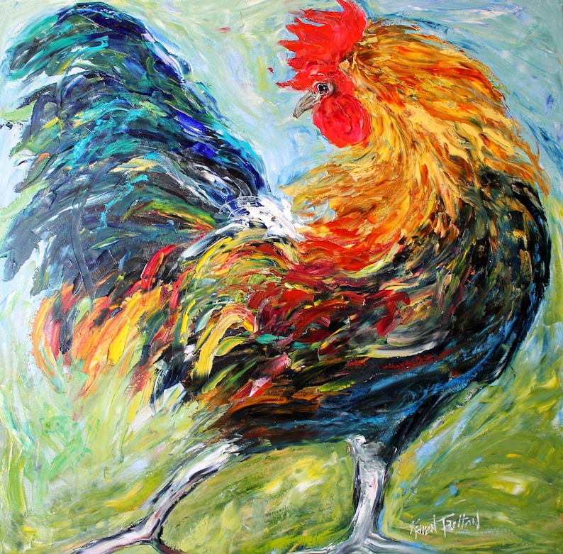 Rooster Print on Canvas Rhode Island Red Bird Print on - Etsy