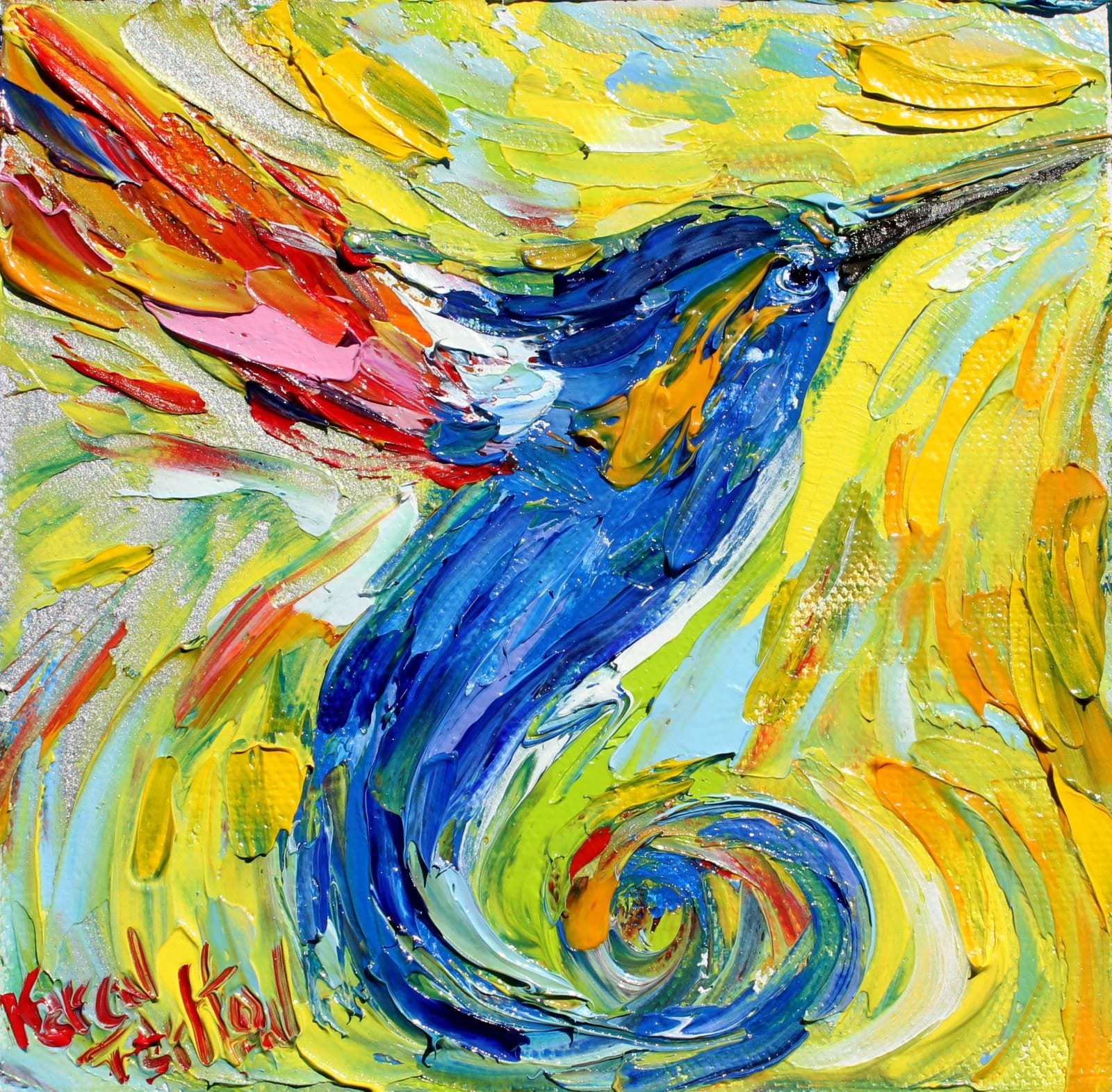Hummingbird painting, bird art, original oil palette knife ...
