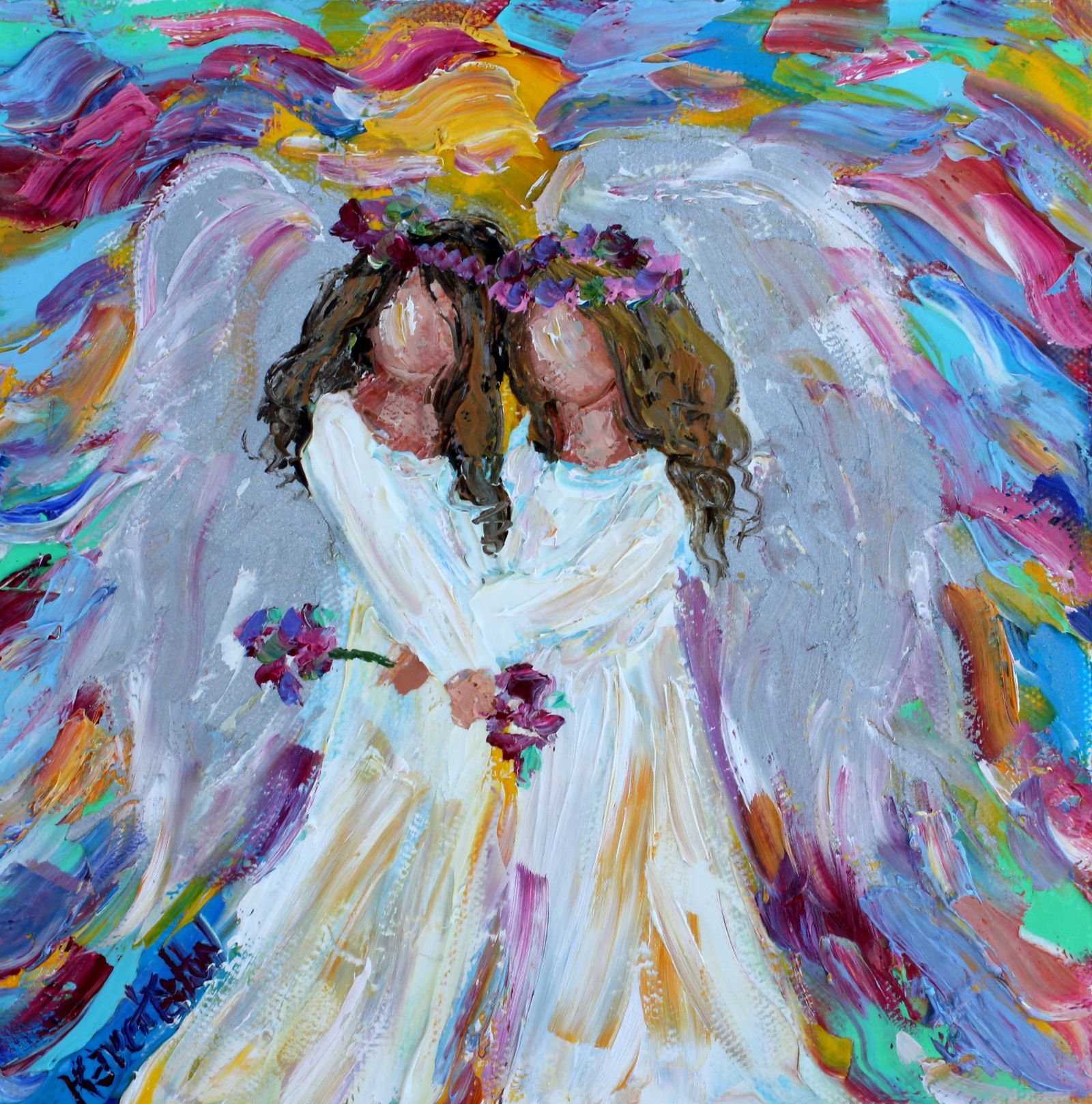 Angel Friends painting, angel art, canvas painting original oil ...