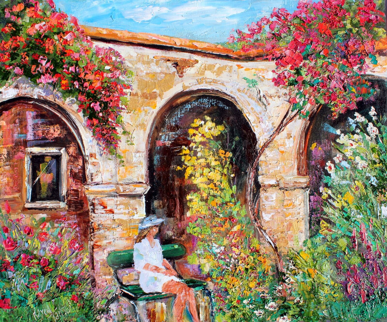 Garden Painting Woman And Flowers Original Oil Landscape Palette Garden Painting Woman And Flowers Original Oil Landscape Palette