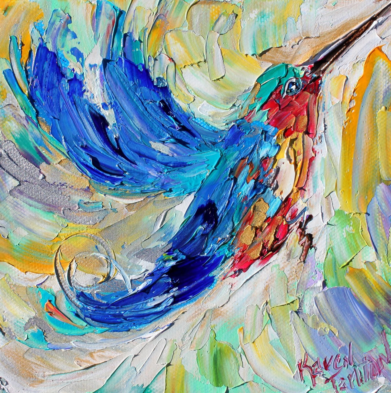 Hummingbird painting, hummingbird art, bird art, original oil palette ...