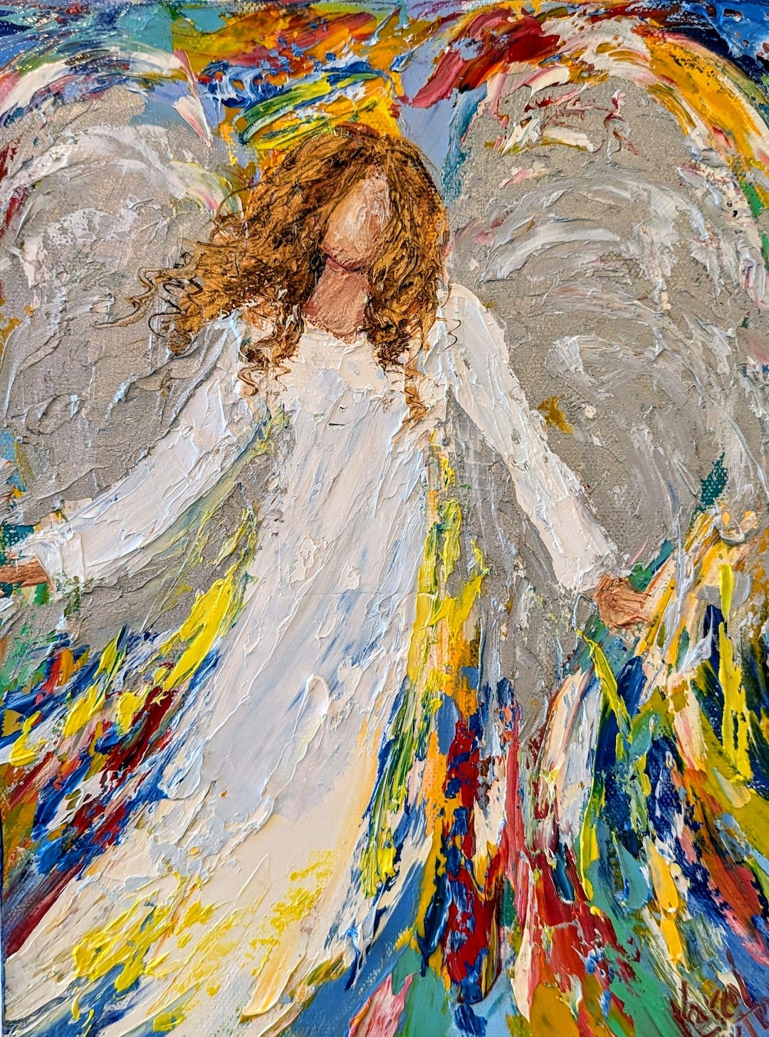 Angel Painting, Spiritual Art, Palette Knife Impressionism on Canvas ...