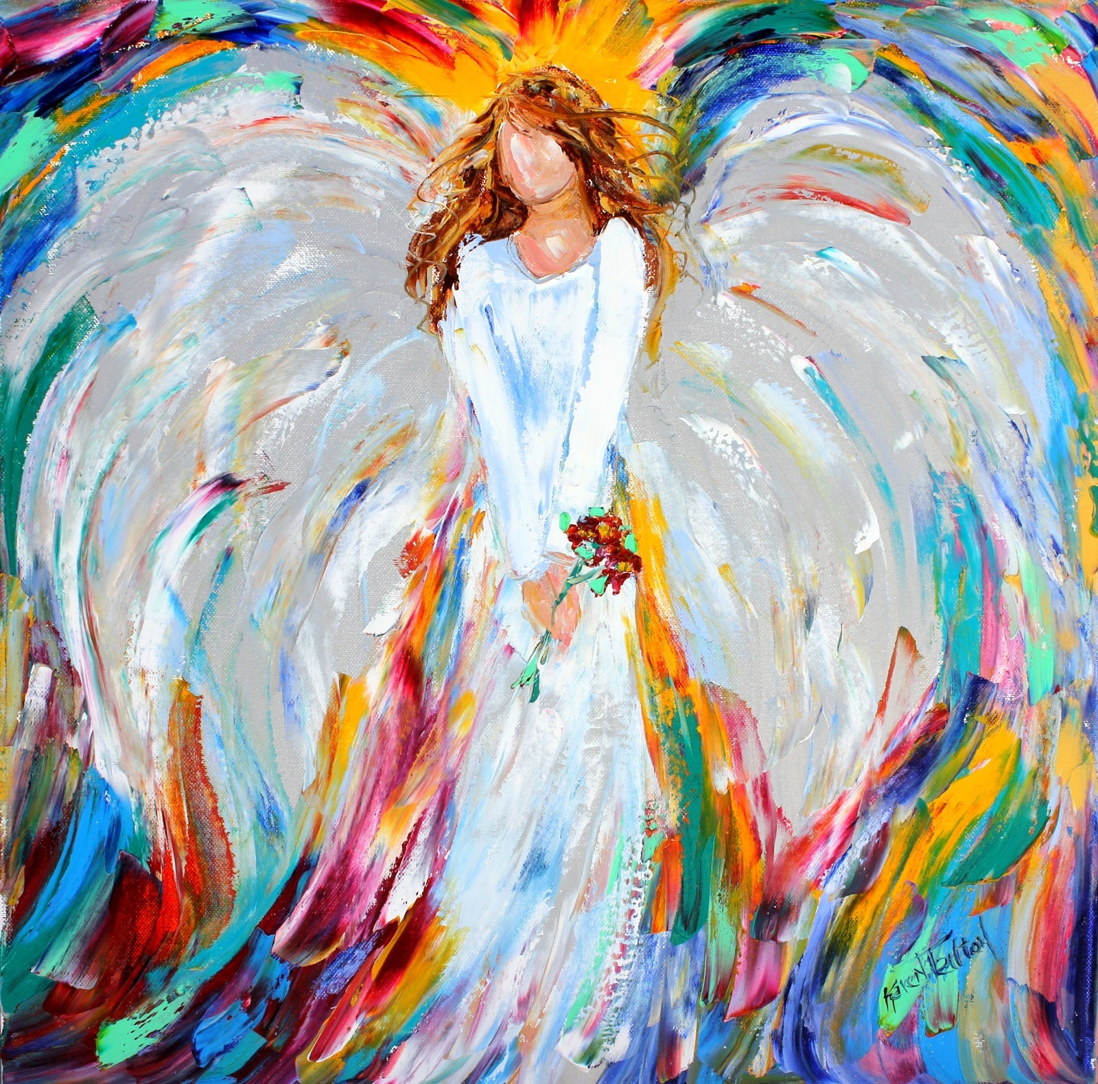 Angel Print On Watercolor Paper Angel With Roses From Image Of Past Painting By Karen Tarlton 