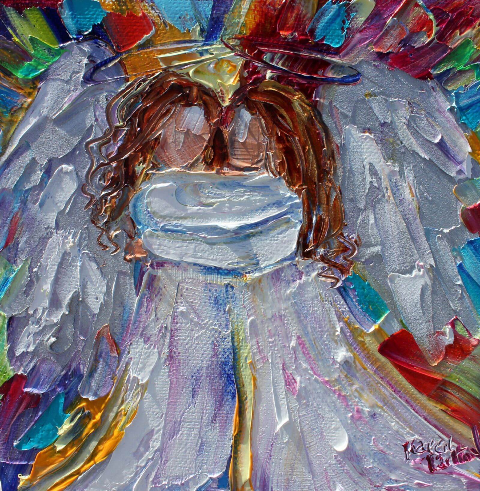 Angel Hugs painting, angel art, original oil 6x6 palette knife ...