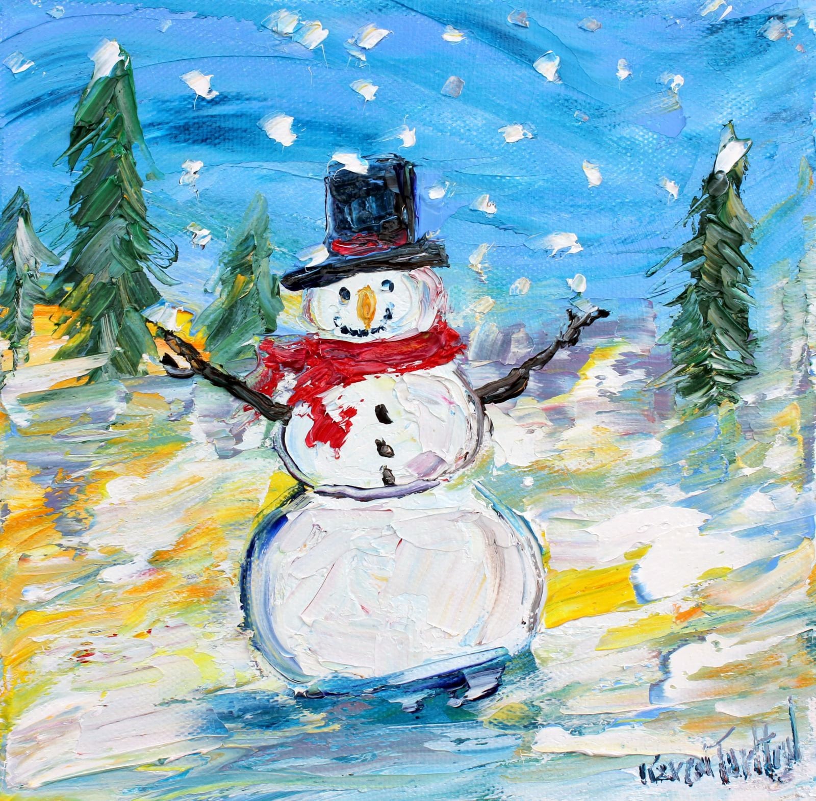 Snowman painting, winter art, canvas painting original oil abstract ...