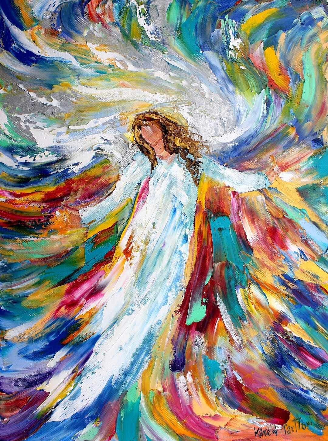 Angel Bright Art Print: Colorful Impressionist Painting Image by Karen ...