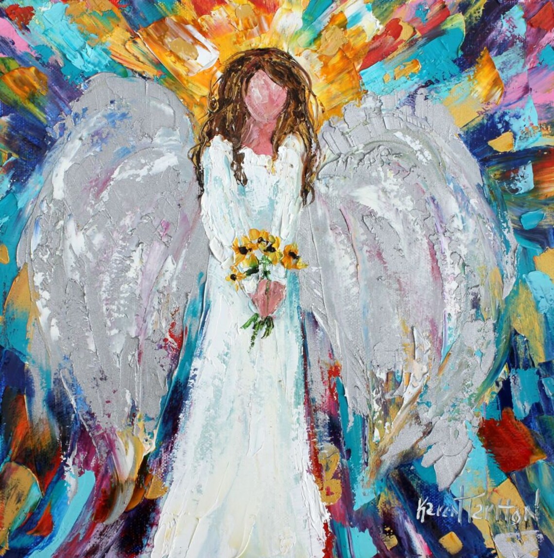 Angel and Sunflowers Art Print: Impressionism on Watercolor Paper - Etsy