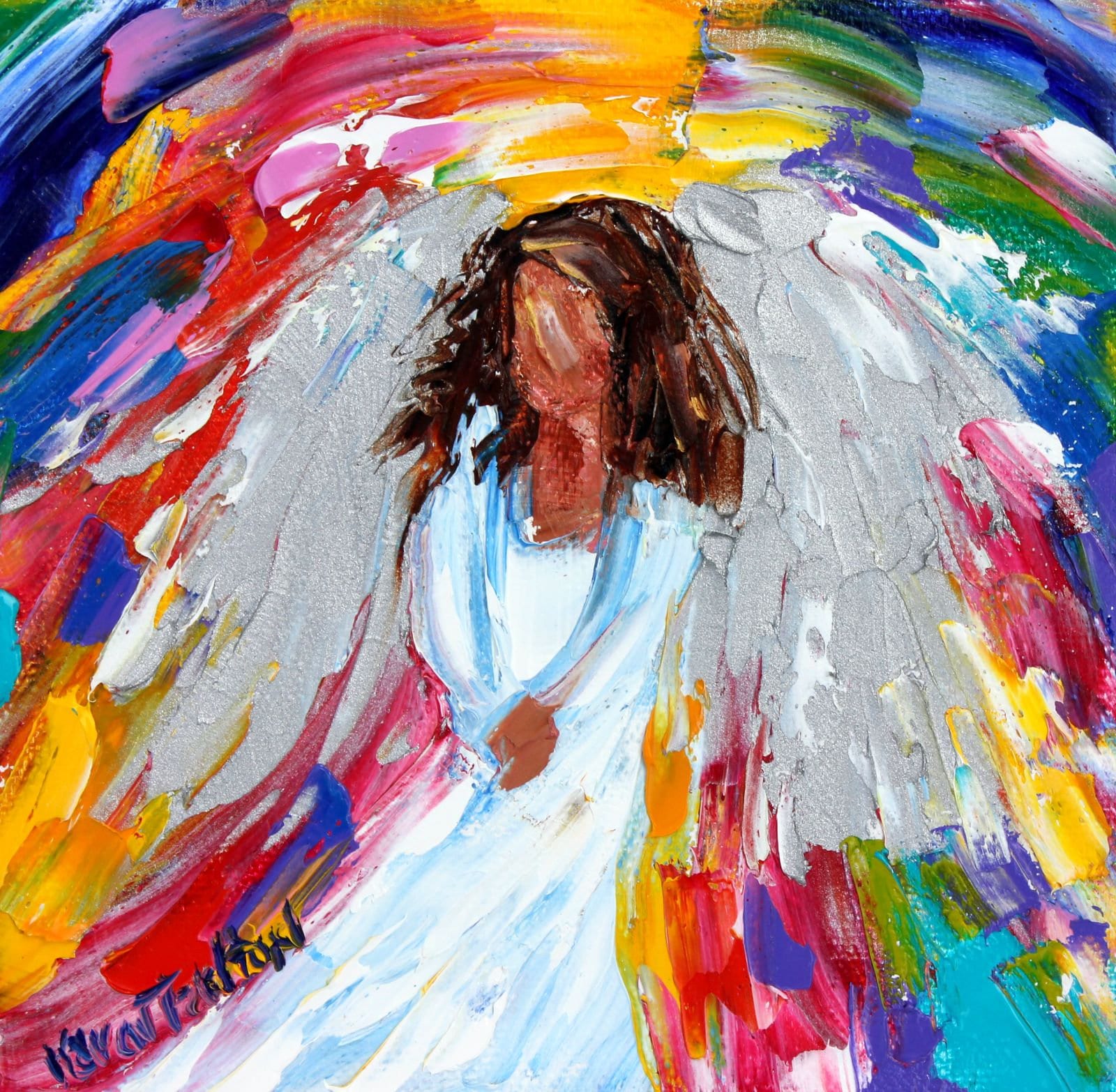 Angel painting, angel art, original oil palette knife impressionism on ...