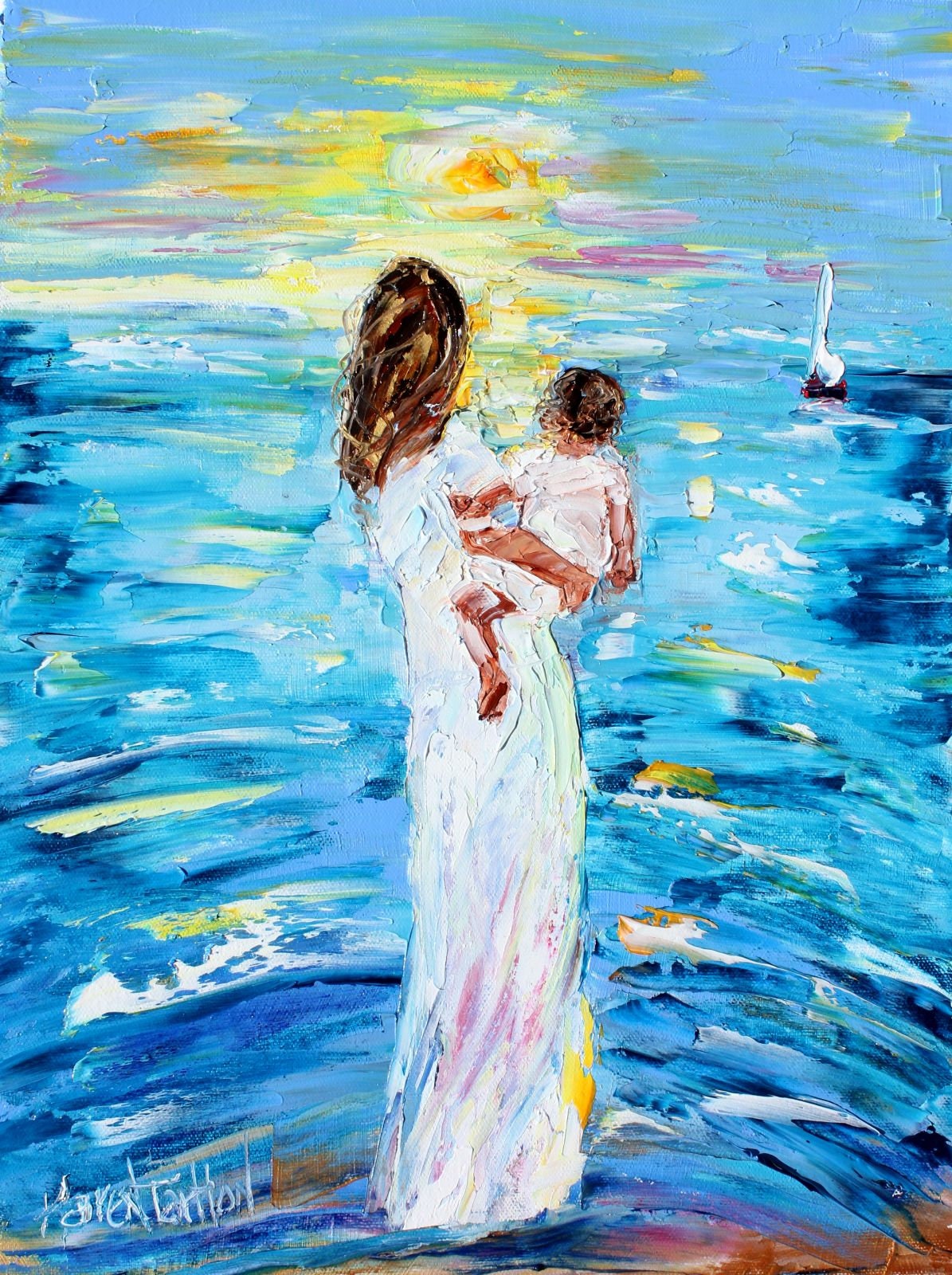 Mother and child portrait abstract original oil, on canvas palette ...