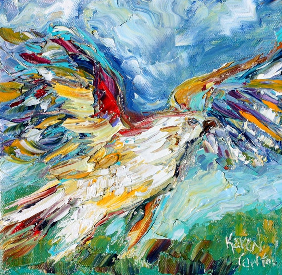 Hawk Painting Bird Art Canvas Palette Knife Original Oil - Etsy