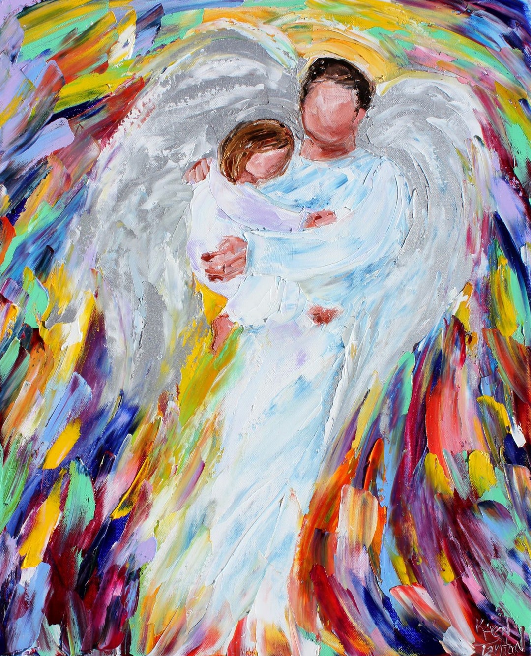 Angel and Child Art Print: Impressionistic on Watercolor Paper - Etsy
