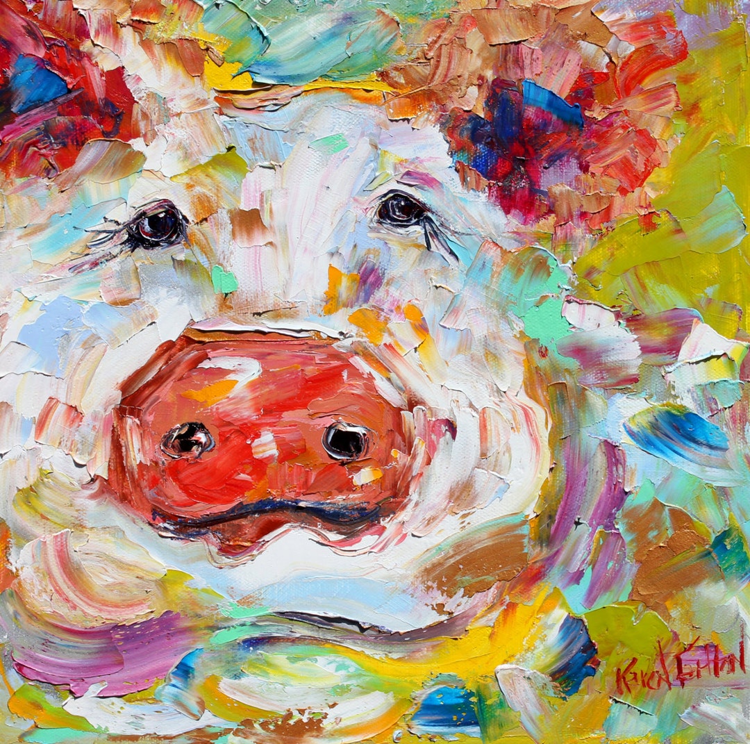 Pig Print Piglet Portrait Made From Image of Past Oil Painting by Karen ...
