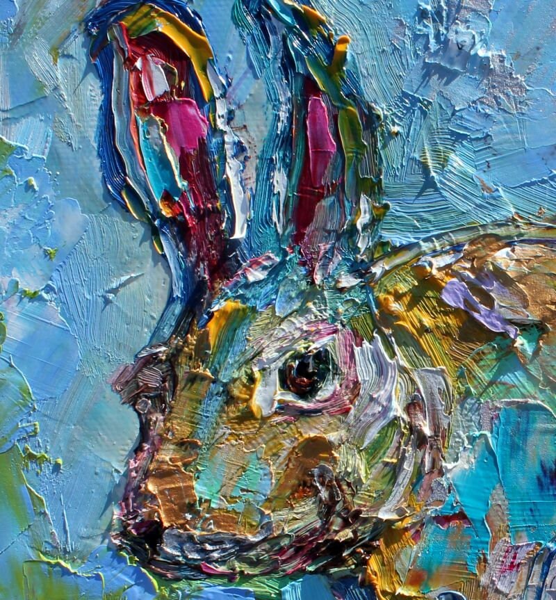 Rabbit painting original oil abstract impressionism fine art impasto on ...