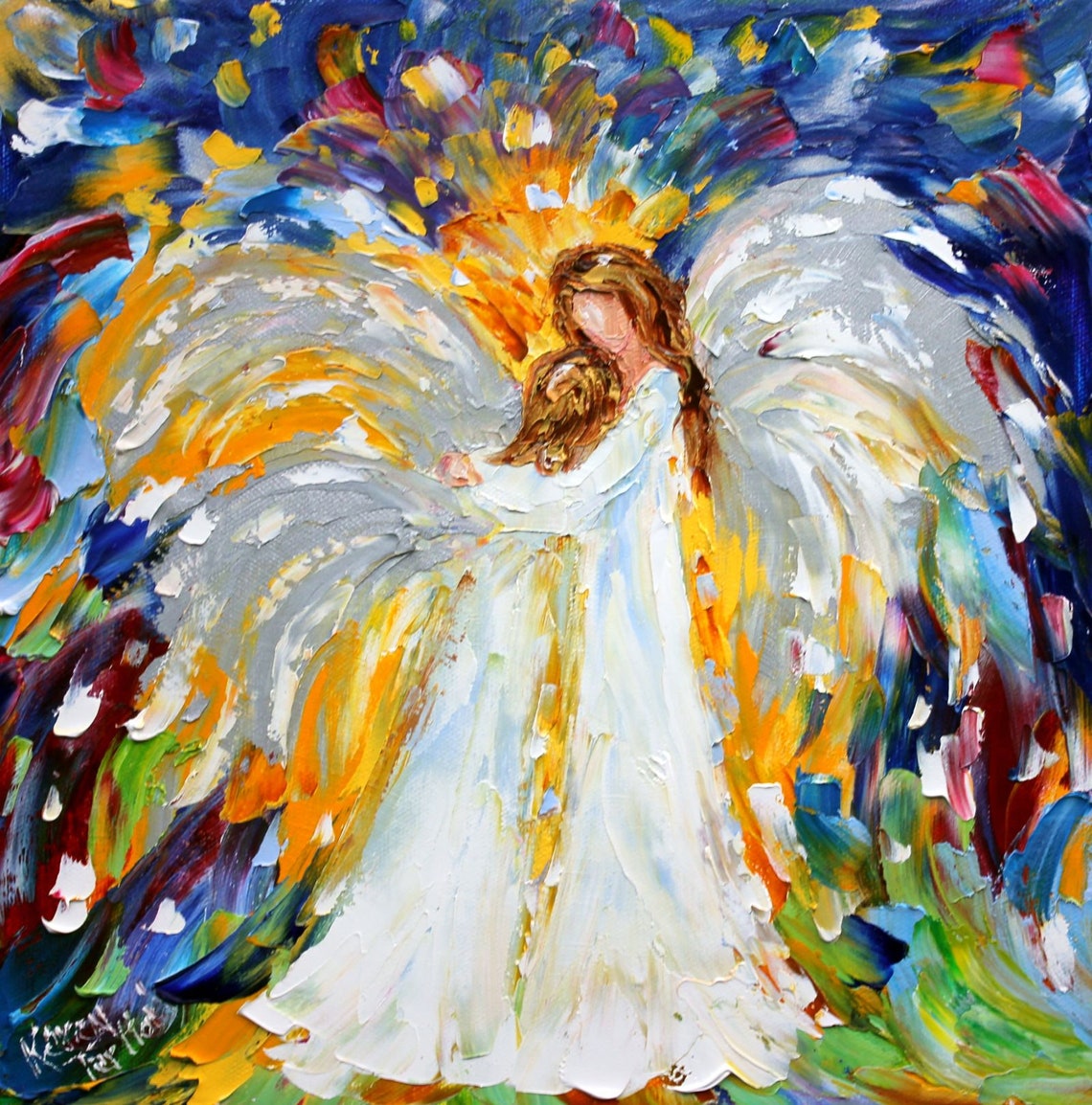 Angel hugs print angel art Heavenly print made from image | Etsy