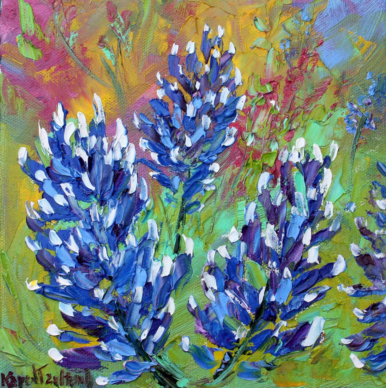 Bluebonnets painting, Flower art, canvas painting original oil abstract ...