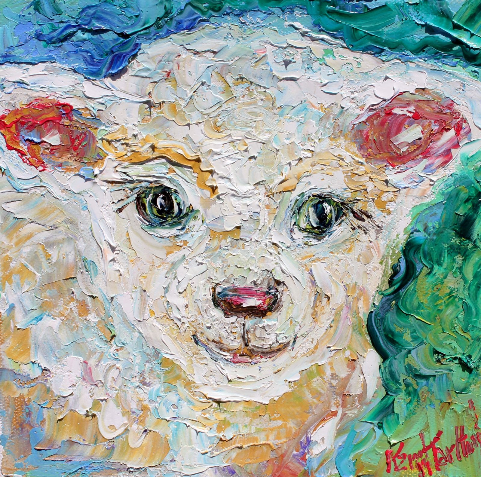 Lamb painting, farm animal art, canvas painting original oil abstract ...