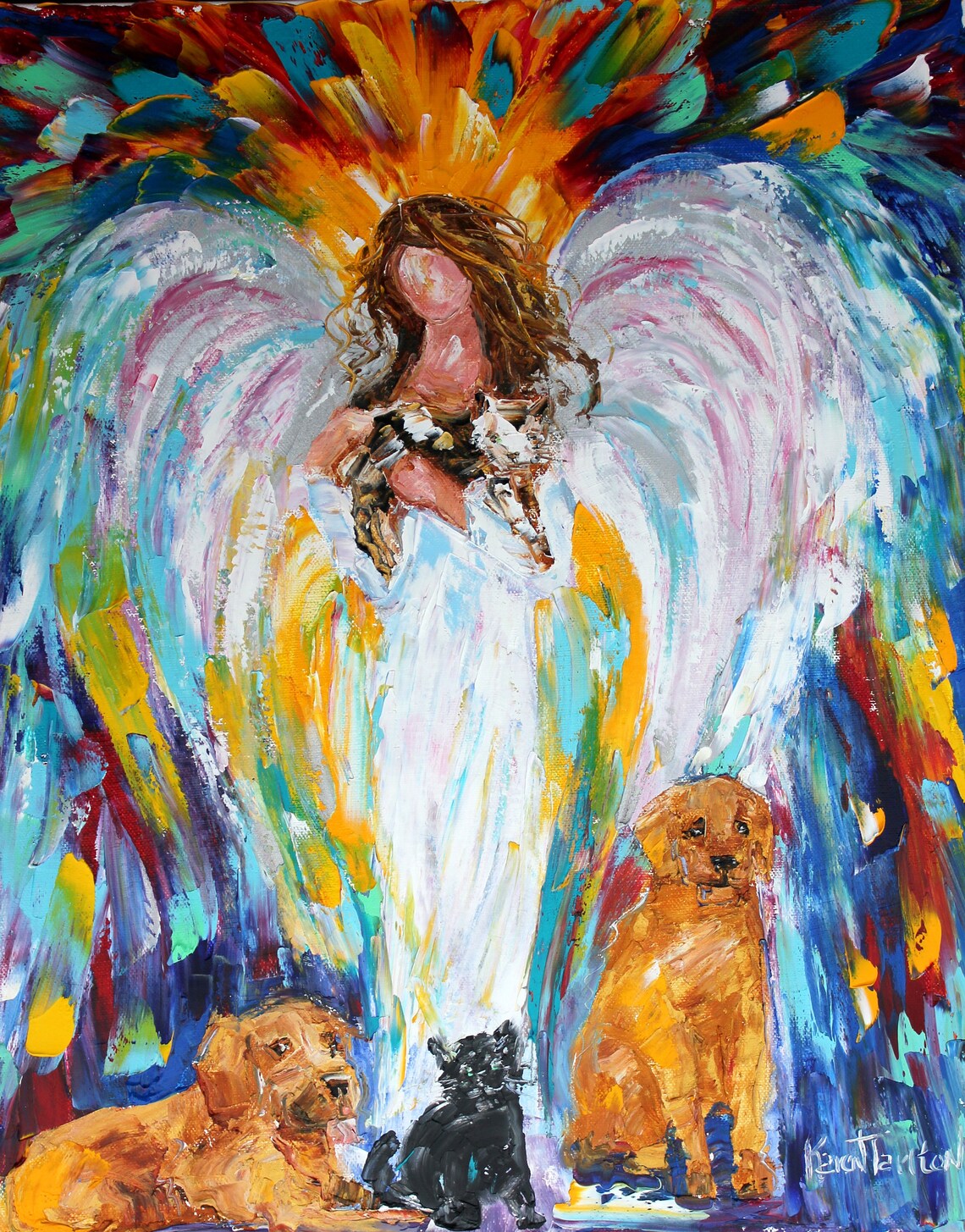 Angel With Pets Print Dog Print Cat Print Fine Art Print on - Etsy