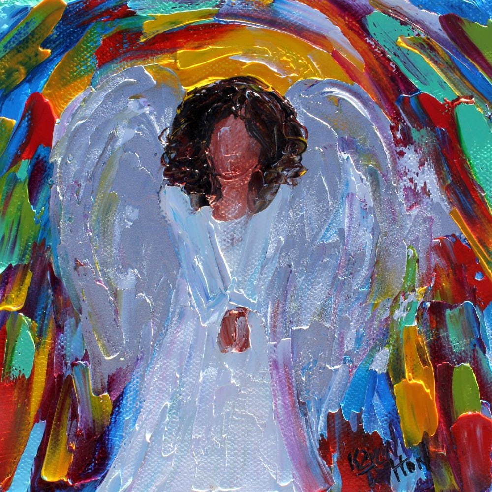 Angel painting, angel art, angel original oil 6x6 palette knife ...