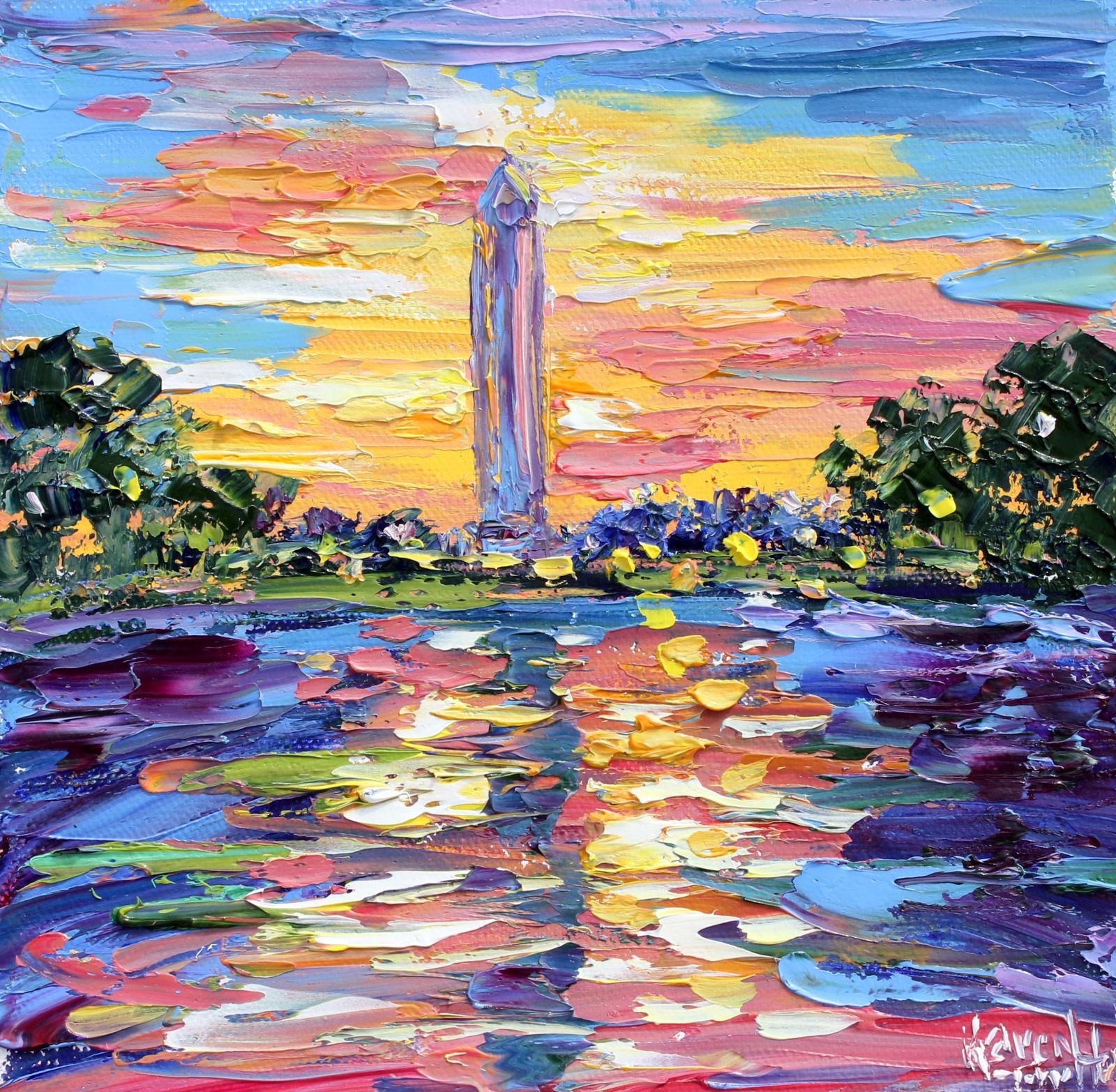 DC Sunset painting, Tidal Basin art, canvas painting original oil ...
