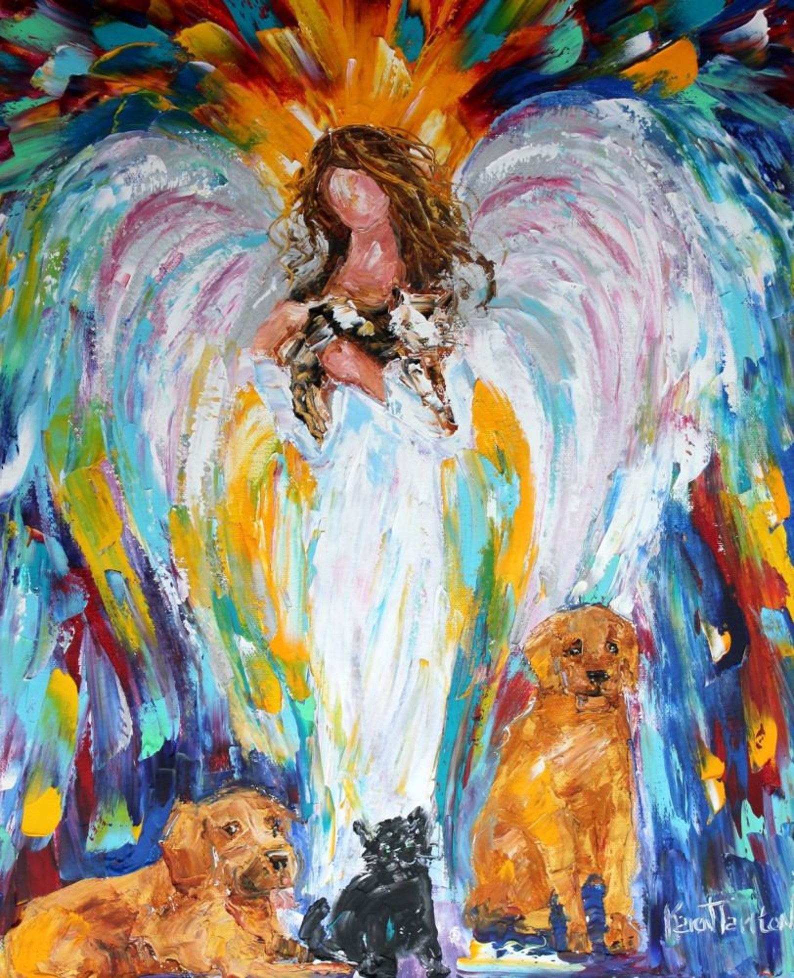 Angel and Pets Print Angel Art Angel Print on Canvas Made - Etsy