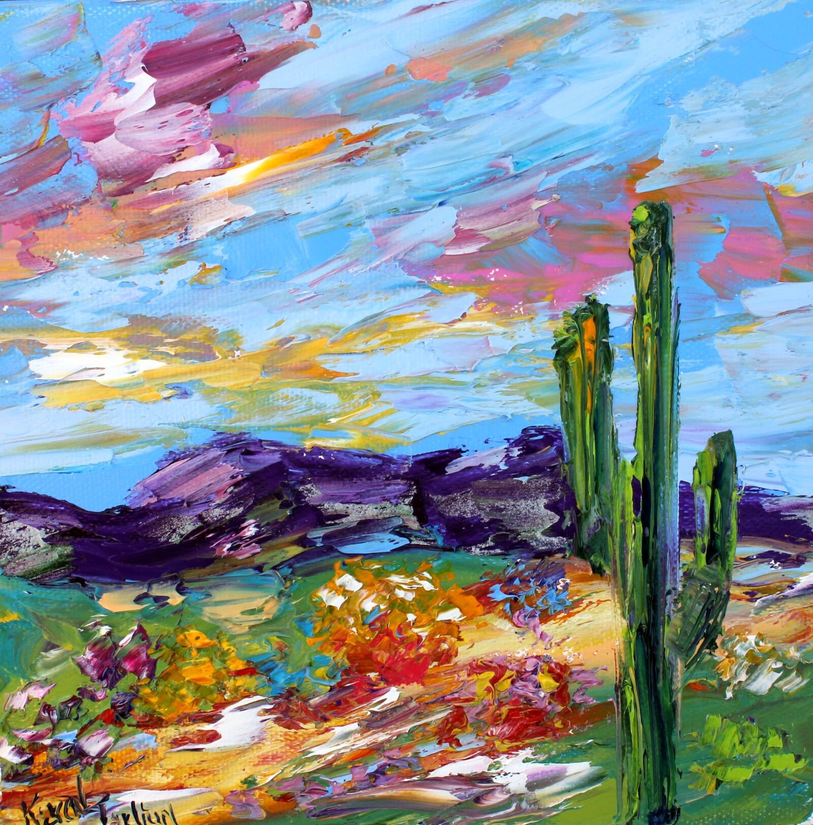 Desert Sunset painting, Saguaro art, canvas painting original oil ...