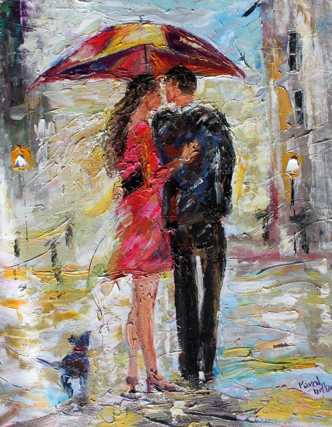 Love in Rain Abstract Impression Romance Painting, Original Oil ...