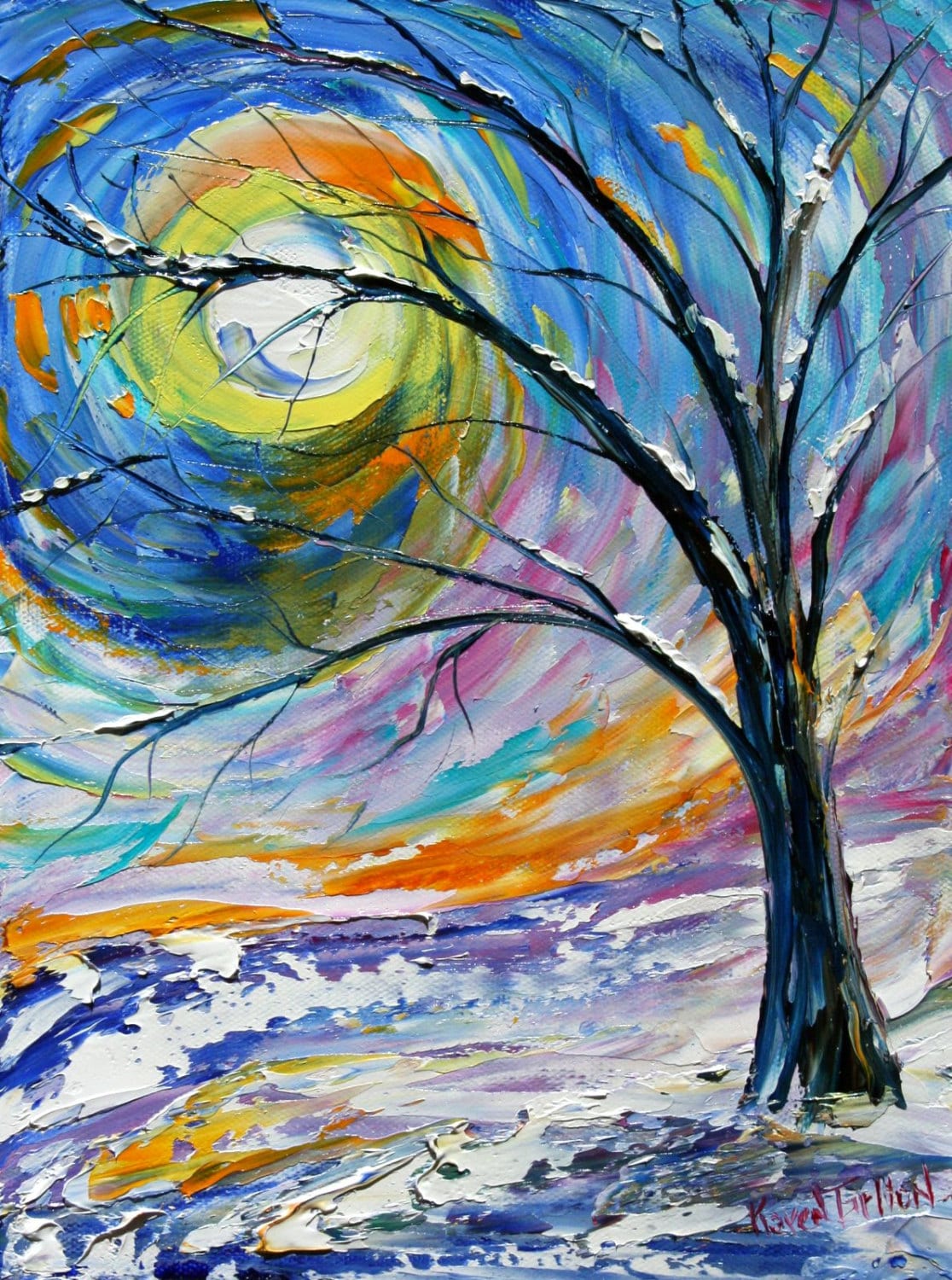 Winter Tree Print On Watercolor Paper Made From Image Of Past Painting 