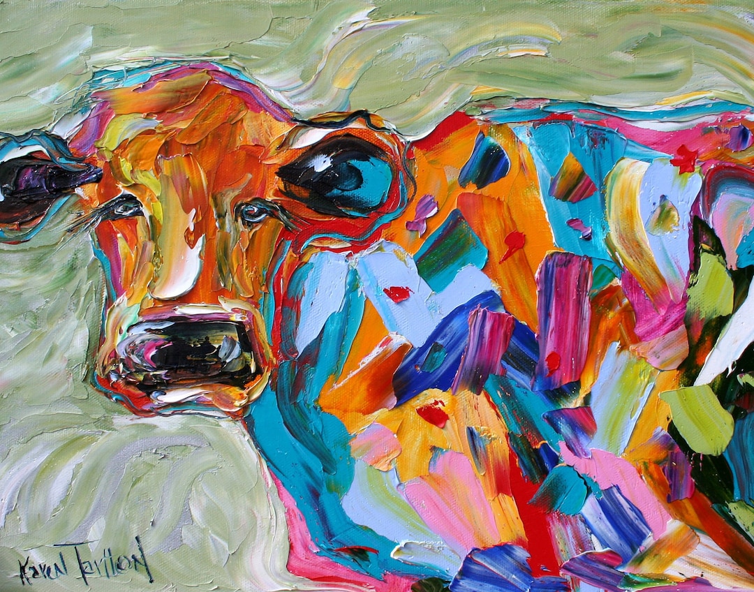 Abstract Cow Print on Watercolor Paper Made From Image of Past Painting ...