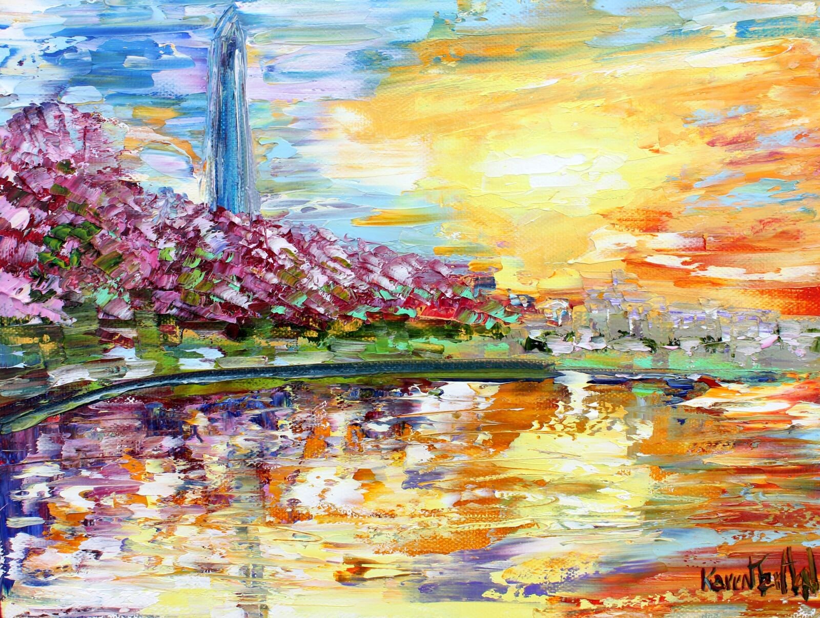 Washington DC sunrise painting original oil abstract impressionism fine ...