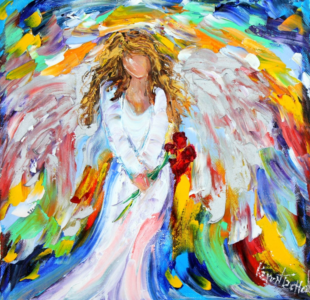 Angel Print, Angel Art, Angel With Roses Print on Watercolor Paper Made ...