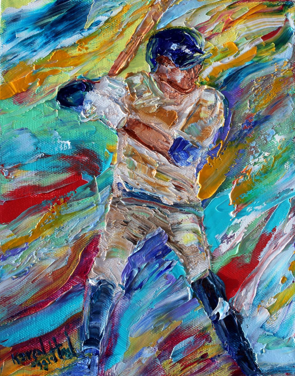Baseball player original oil abstract impressionism fine art impasto on ...