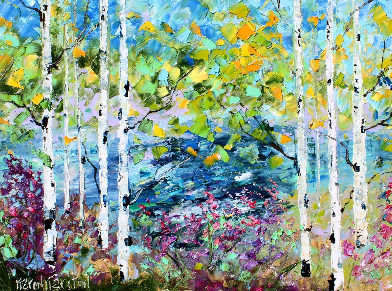 Birch Trees Spring Color painting, landscape painting, original oil, on ...
