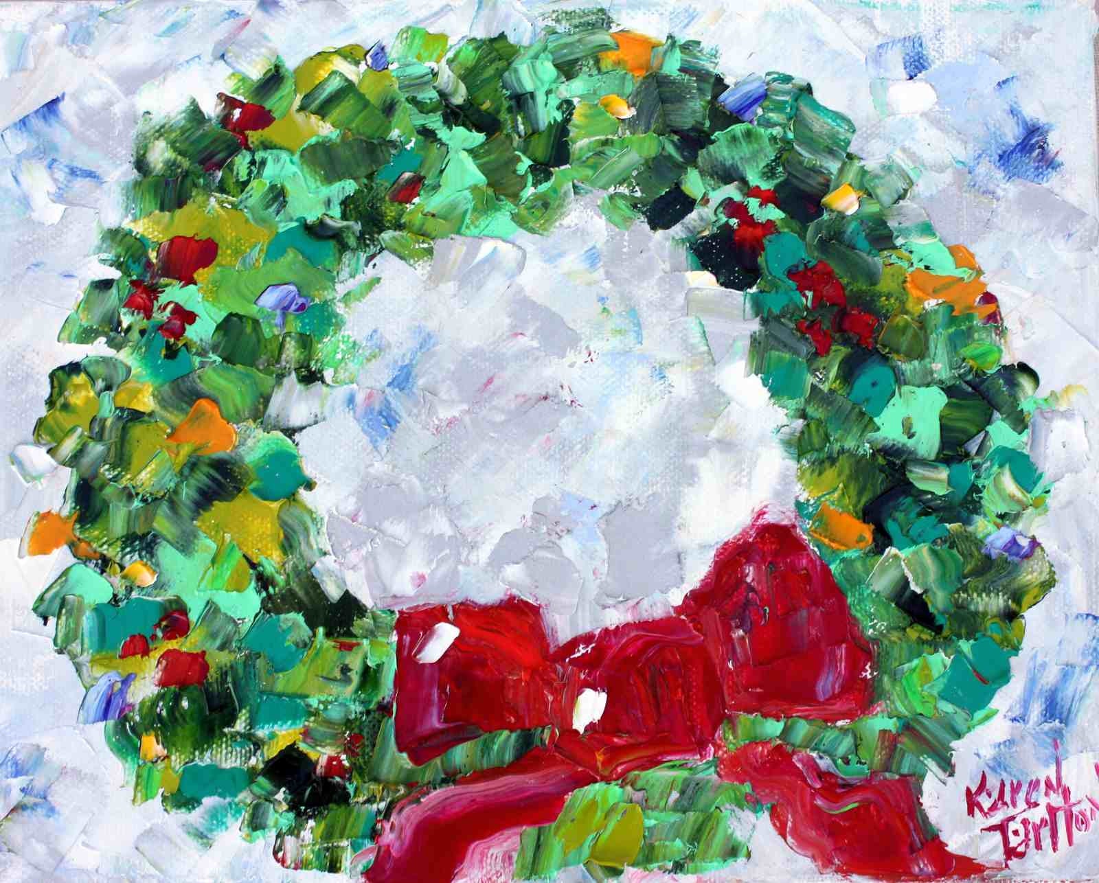 Reserved for Wendy Wreath painting, Christmas art, original oil ...