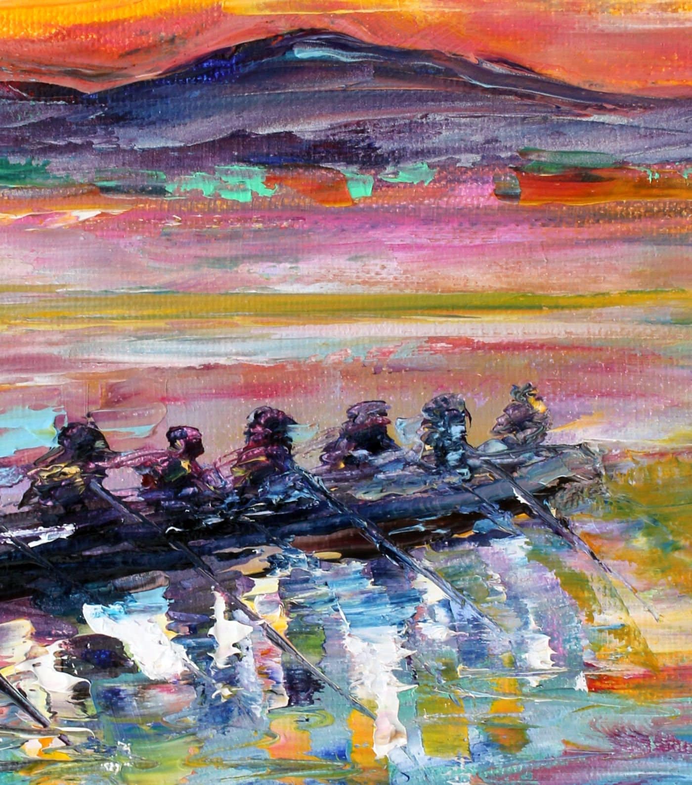 Rowing painting, Crew Team art, original oil, on canvas palette knife ...