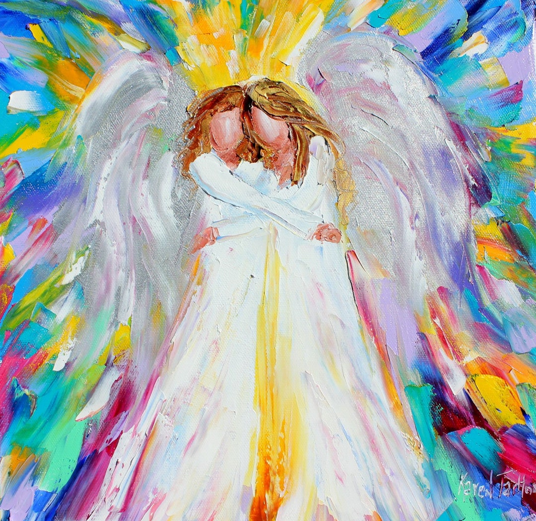 Angel Hugs Print, Angel Art, Angel Friends Print on Canvas, Made From ...